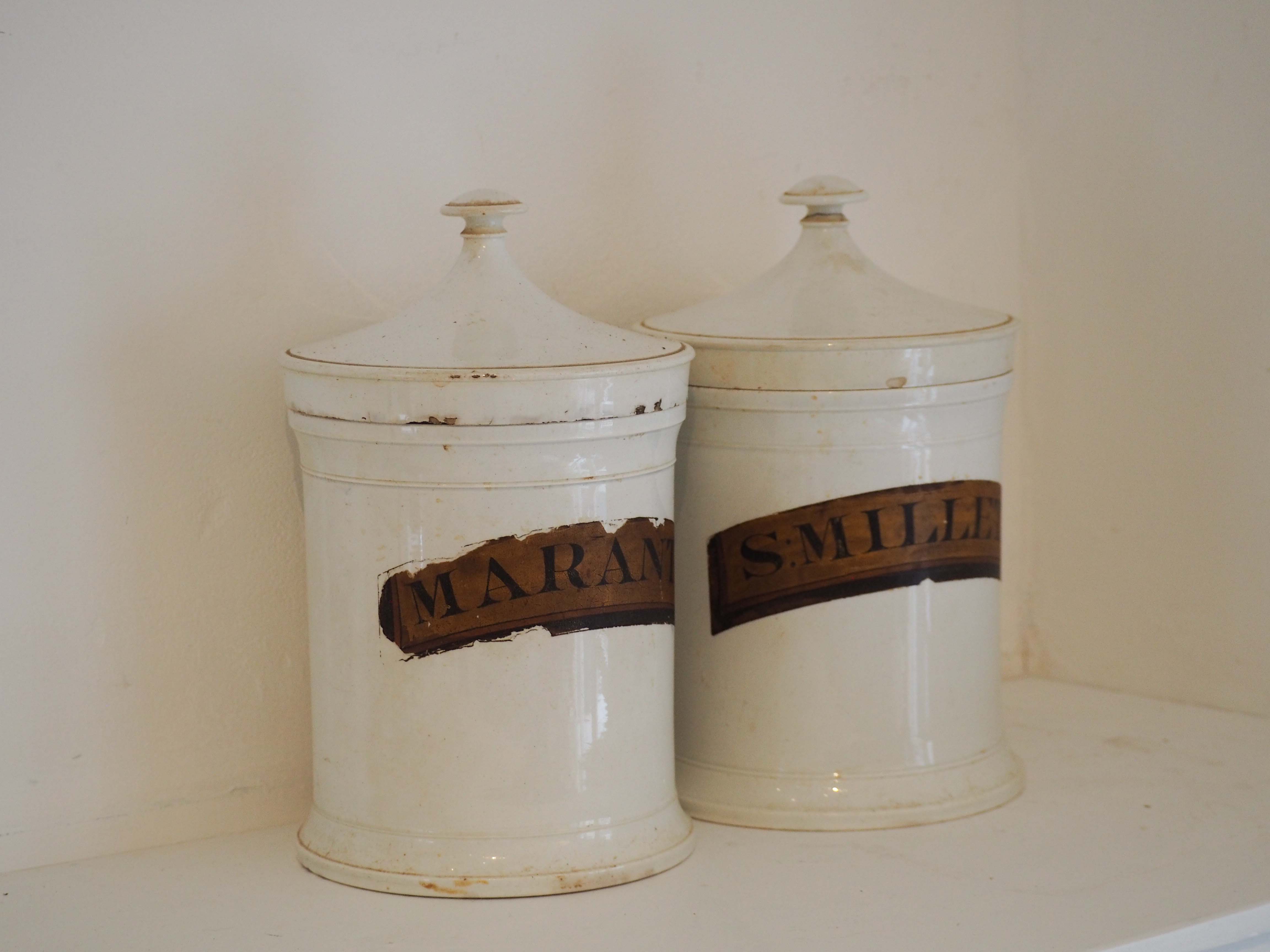 Pair of Vintage / Antique Large White Porcelain Apothecary Chemist Bot ...